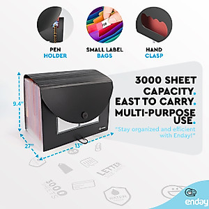 Accordion File Organizer 24 Pocket Expanding File & Cover Folder with Labels, Plastic Portable Desktop Letter A4 Paper Document Receipt Bill Storage, Filing Folder Organizer – by Enday