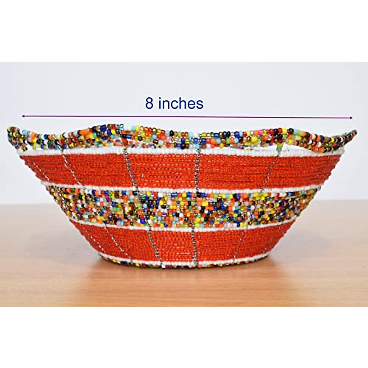 Set of 3 African Beaded Wire Bowls (2 x Large blue/red, 8 Inches + 1 Small blue, 6 inches) - Maasai Jewelry Bowl - Handmade in Kenya, KSBOWL012