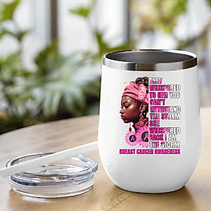 Gift Cancer Survivors Black I am The Storm Pink Ribbon 12oz Wine Tumbler Cup
