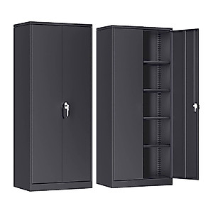 Reemoon Metal Storage Cabinet with Locking Doors and Adjustable Shelves, 71" Tall Steel Storage Cabinet for Home Office Garage Utility Room, Black