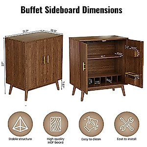 Lamerge Wine Bar Cabinet, Kitchen Storage Cabinet with Wine Rack and Shelves, Liquor Cabinet Coffee Bar Cabinet for Home Living Room, Kitchen, Hallway, Walnut