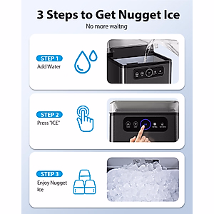 Aeitto Nugget Ice Maker 40Lbs/24H, Countertop Soft Chewable Ice Pebble Ice Machine, One-Click Operation, Auto Self-Cleaning Ice Makers with Scoop&Basket for Home, Office, Kitchen, Party (Black)