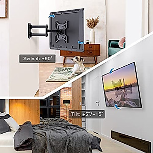 PERLESMITH TV Wall Mount for 13-42 Inch Flat or Curved TVs & Monitors, Full Motion TV Wall Mount with Articulating Arms Swivel Tilt Extends, Corner tv Bracket Max VESA 200x200 mm up to 44lbs, PSSFK1