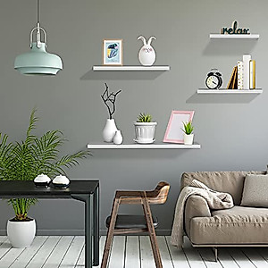 White Floating Shelves Wall Mounted Set of 4, Perfecct Home Decor for Living Room Kitchen Bedroom Bathroom Office Shelf with Towel Bar Décor Shelves Trophy Display Photo Frames and More…