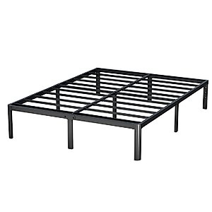 Riwanca 14 Inch Full Size Bed Frame No Box Spring Needed, Heavy Duty Black Metal Platform Mattress Foundation with Rounded Corners, Non-Slip Noise Free Easy Assembly