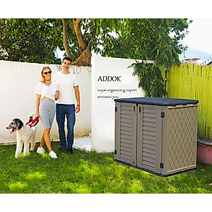 ADDOK 26 Cu.ft Outdoor Storage Shed Multi-Function, Lockable Horizontal Storage Unit Weather Resistance, Thick HDPE Resin Storage Cabinet for Backyards, Patio, Garden(Brown)