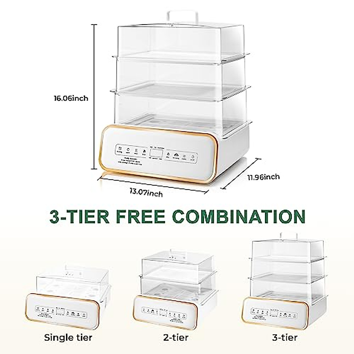 SUSTEAS Food Steamer for Cooking - 17QT Vegetable Steamer with 24H Booking & 60Min Timer, Electric Steamer with Digital Display and 3 Tier Stackable Trays, Auto Shut-Off & Boil Dry Protection