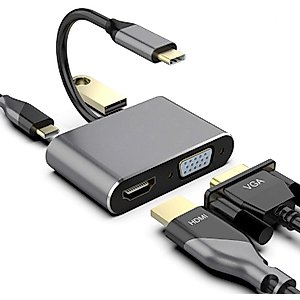 WISYIFIL USB C to HDMI VGA Adapter,USB Type C Digital AV Multiport Adapter, Thunderbolt 3 Converter to HDMI 4K+VGA 1080P+USB3.0+Fast Charging Port