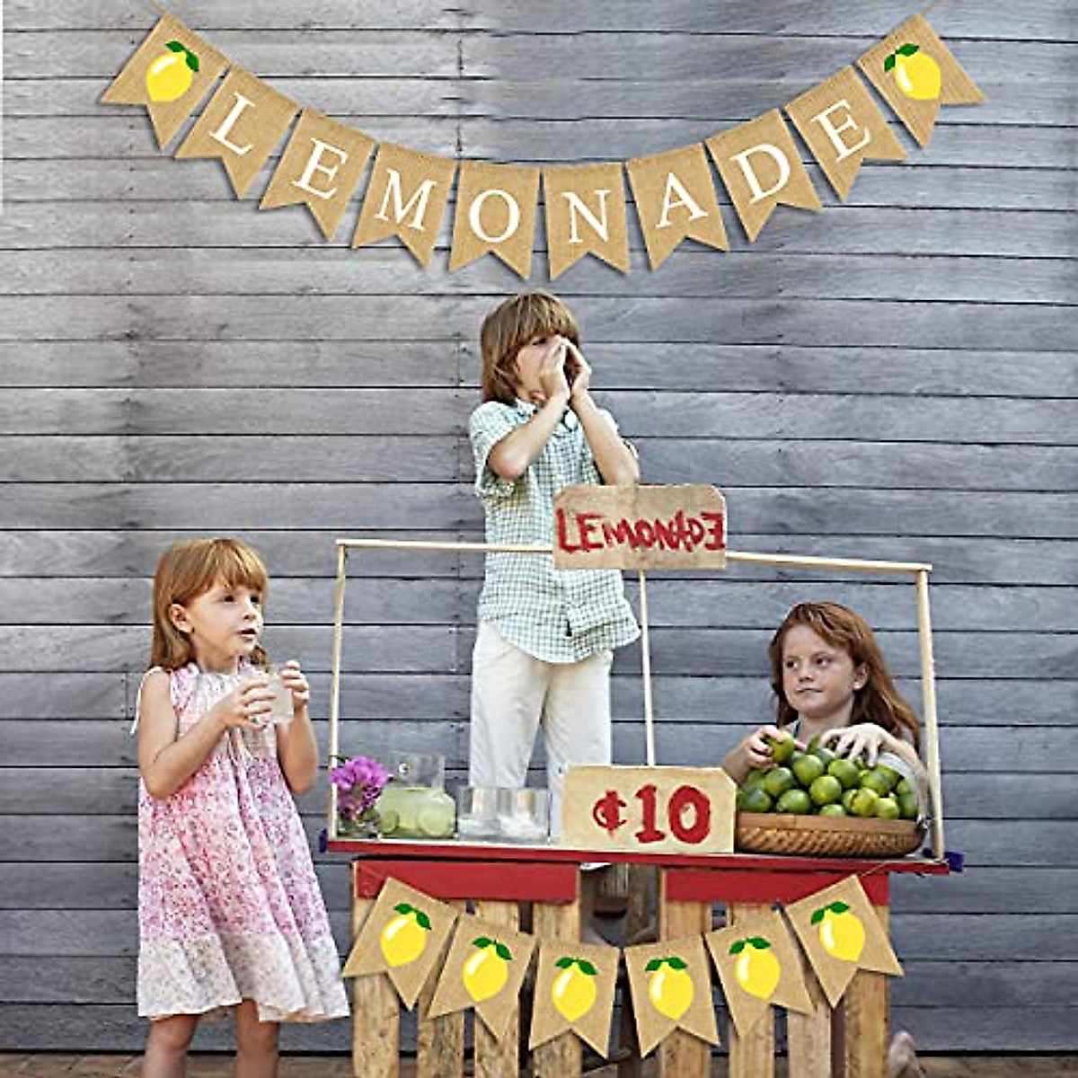 JOZON Lemonade Burlap Banner and Lemon Burlap Banner Jute Summer Lemon Theme Bunting Banner Garland Summer Lemon Theme Birthday Baby Shower Party Decor Lemonade Stand Decorations