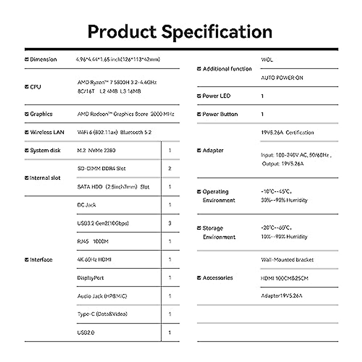 Beelink Mini PC, AMD Ryzen 7 5800H (8C/16T, up to 4.4GHz, 54W TDP), Mini Computer 16GB DDR4 1TB PCIe3.0 SSD, Support 4K@60Hz Triple Display/WiFi 6/BT5.2/USB3.2/Gaming/Office/Home Desktop PC