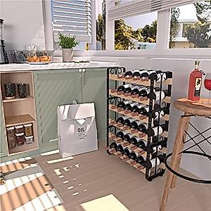 36 Bottles Wine Rack Freestanding Floor, 6-Tier Display Wine Bottle Holder Stand with Pine Shelf, Wobble-Free Wine Storage Rack for Pantry Organizer, Kitchen Bar, Countertop, Dinning Room, Natural