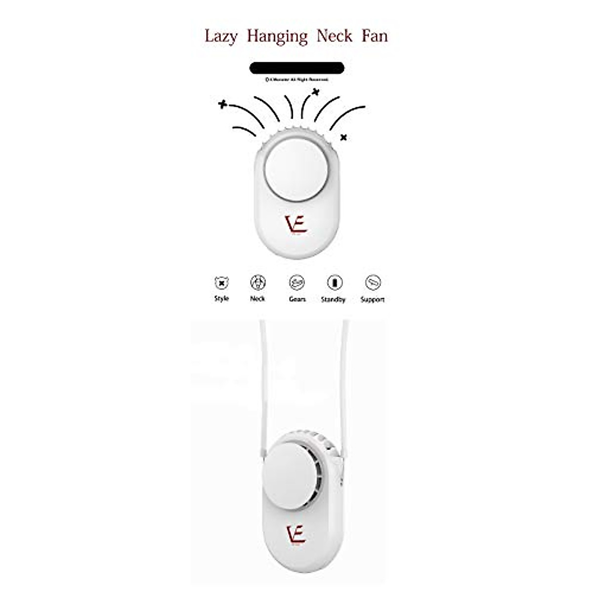 Mini Portable Handheld Personal Neck lace Travel Fans. Rechargable USB Battery Hand Held Operated. 3 Level Speed Fan. Small Electric Powered Mobile Face, Body Cooling Hands free Neck fan. (WHITE)