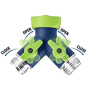 GREEN MOUNT Garden Hose Connector Tap Splitter, Y Hose Connector, Easy Grip Splitter with Shut-Off Valves (Two Way)