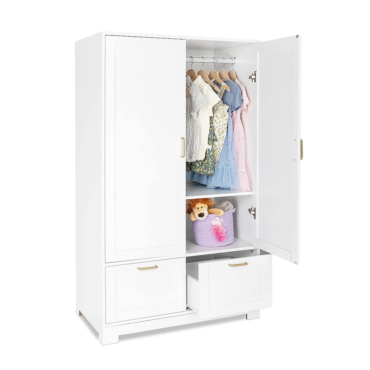 VINGLI Wide White Armoire Wardrobe Closet with Adjustable Shelves and Drawers, 60" Freestanding Closet Wardrobe Cabinet, Armoires and Wardrobes with Doors for Kids' Room, Dorm
