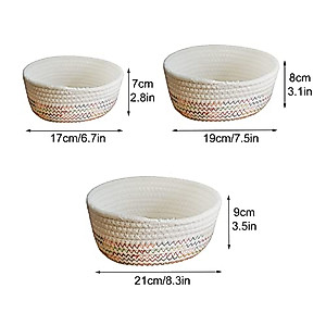 Creahappy Storage Basket Round Woven Baskets 3 Sizes Cotton Nesting Baskets Desktop Storage Basket Decorative Boho Basket for Cosmetics Remote Control Console Sundries(S, M, L)