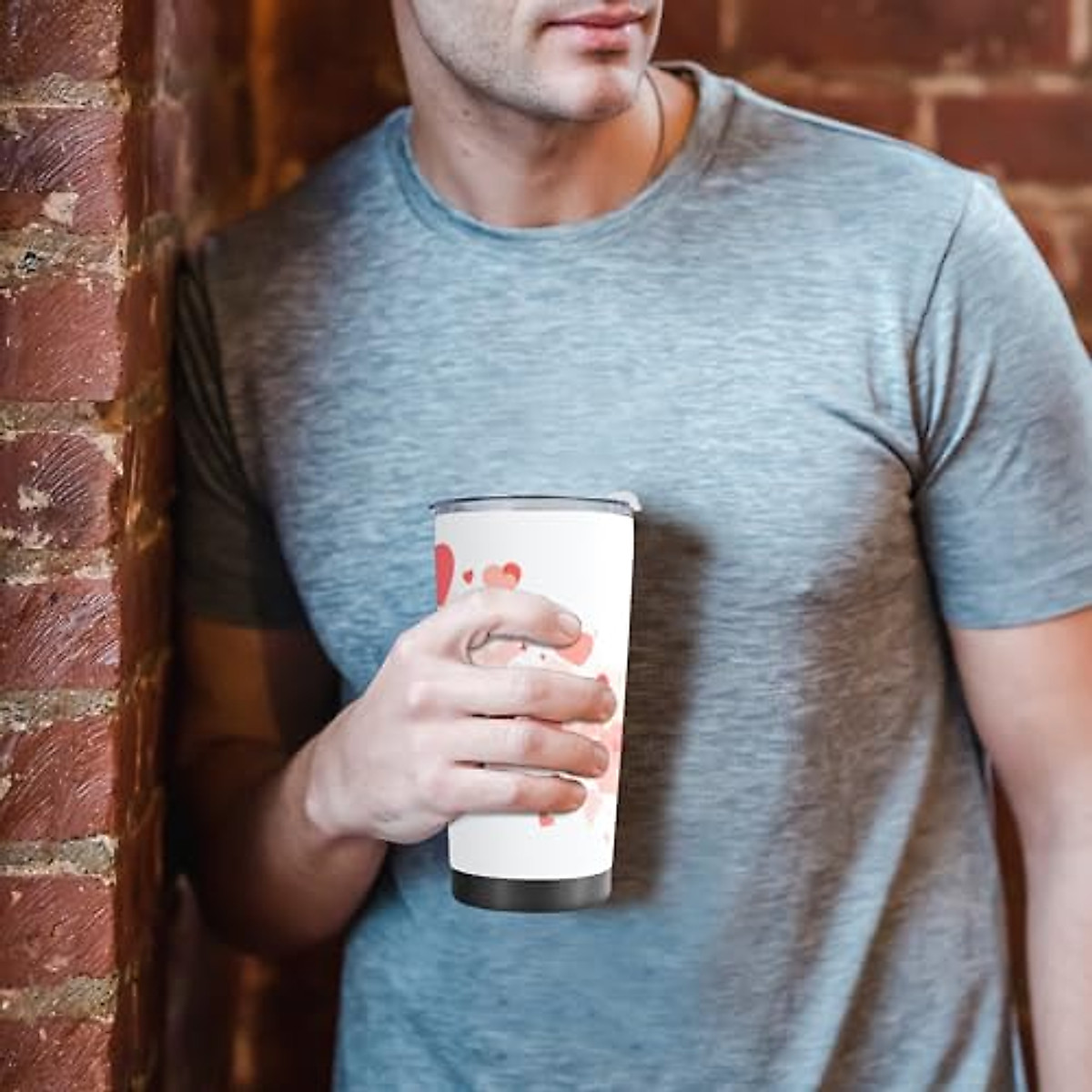 QWEUIOP 20oz Insulated Travel Coffee Mug Heart Pattern Stainless Steel Tumbler with Lid Double Wall Vacuum Coffee Cup For Hot and Cold Drinks14489