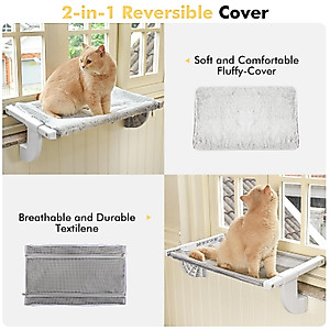 Zoratoo Window Sill Mount Cat Perch for Indoor Cats, One-Step Sliding Clamping Slot Adjustment Cat Hammock with Removable Two Fabrics Cover, No Suction Cups Cat Bed for Windowsill & Bedside (Large)