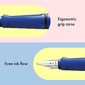 LAMY safari blue - Fountain Pen with ergonomic grip & polished steel nib in size F - ideal for any Writing & Calligraphy - including LAMY T 10 blue cartridge - Right-Handed