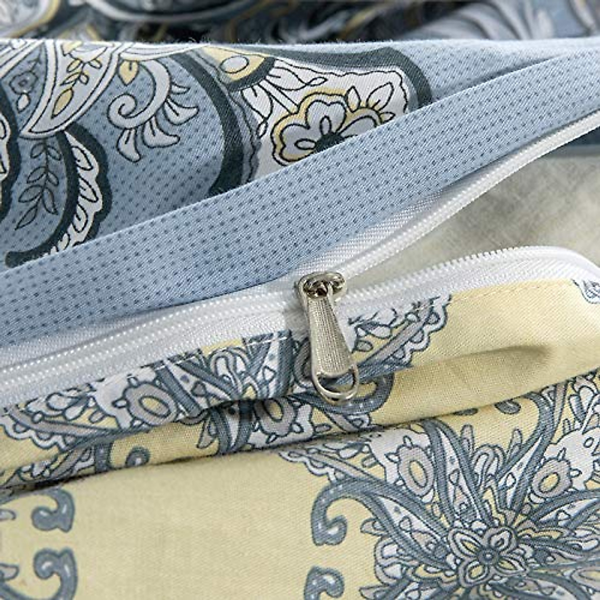JUCFHY Cotton Duvet Covers and Sets -1000TC Egyptian Cotton Paisley Print Luxury Duvet Cover Set-Reversible Damask Medallion Percale Comforter Cover Set-2pcs Bedding (Twin,Light Blue Floral)