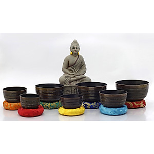 Sets 7 Sets of Meditation Bowls-Chakra Healing Tibetan Singing Bowl From Nepal (Brown colored)