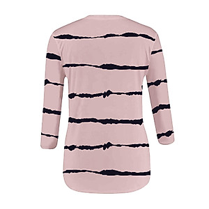 Amazon Coupons & Promo Codes for Prime Members Women Striped Shirts 3/4 Sleeved Tops Round Neck Pullovers Tops Fall Summer Comfy T Shirts Blouses Sweatshirts