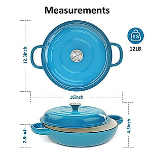 Enamel Cast Iron Casserole Dish with Lid --CSK Cast Iron Braiser Pan with Porcelain Coating, 4 QT Enameled Cast Iron, Steel Knob Cover & Double Loop Handles, Cast Iron Casserole Dish, Card Blue.