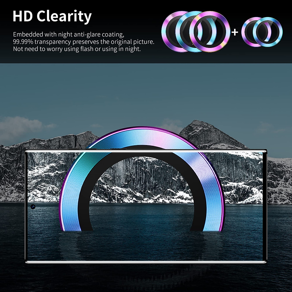 Hoerrye Camera Lens Protector for Samsung Galaxy S22 Ultra, Scratch-Proof, Drop-Proof Alloy Phone Screen Camera Cover Protection for 6.8'' Accessories - Black