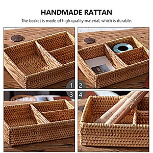 BESPORTBLE Rattan Basket Divided Woven Storage Case 3- Compartment Wicker Organizer