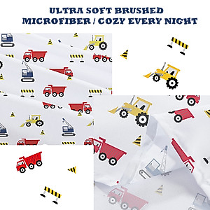 Viviland Kids Twin Sheet Set - Twin Size Printed Boys Bed Sheets - Kids Boys Toddlers Breathable Fitted Bed Sheet Twin - Excavator Toys Theme