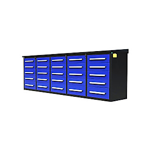 112"x26"x39" 10' Workbench with 25 Drawers - Lockable & Anti-Slip. Pre-Cut Liners. Secure Detents. New 3 Rail Sliding, Heavy-Duty. All Welded Steel. Rust-Resistant Paint