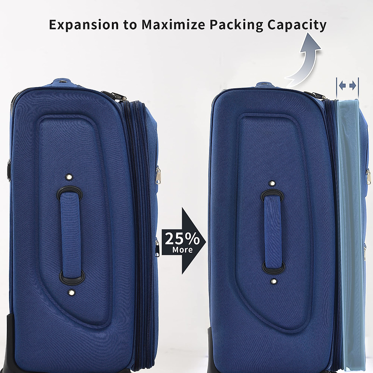 Merax Softside Luggage Set Softshell Lightweight 3 Piece Spinner Suitcase 22" 26" 30" Blue