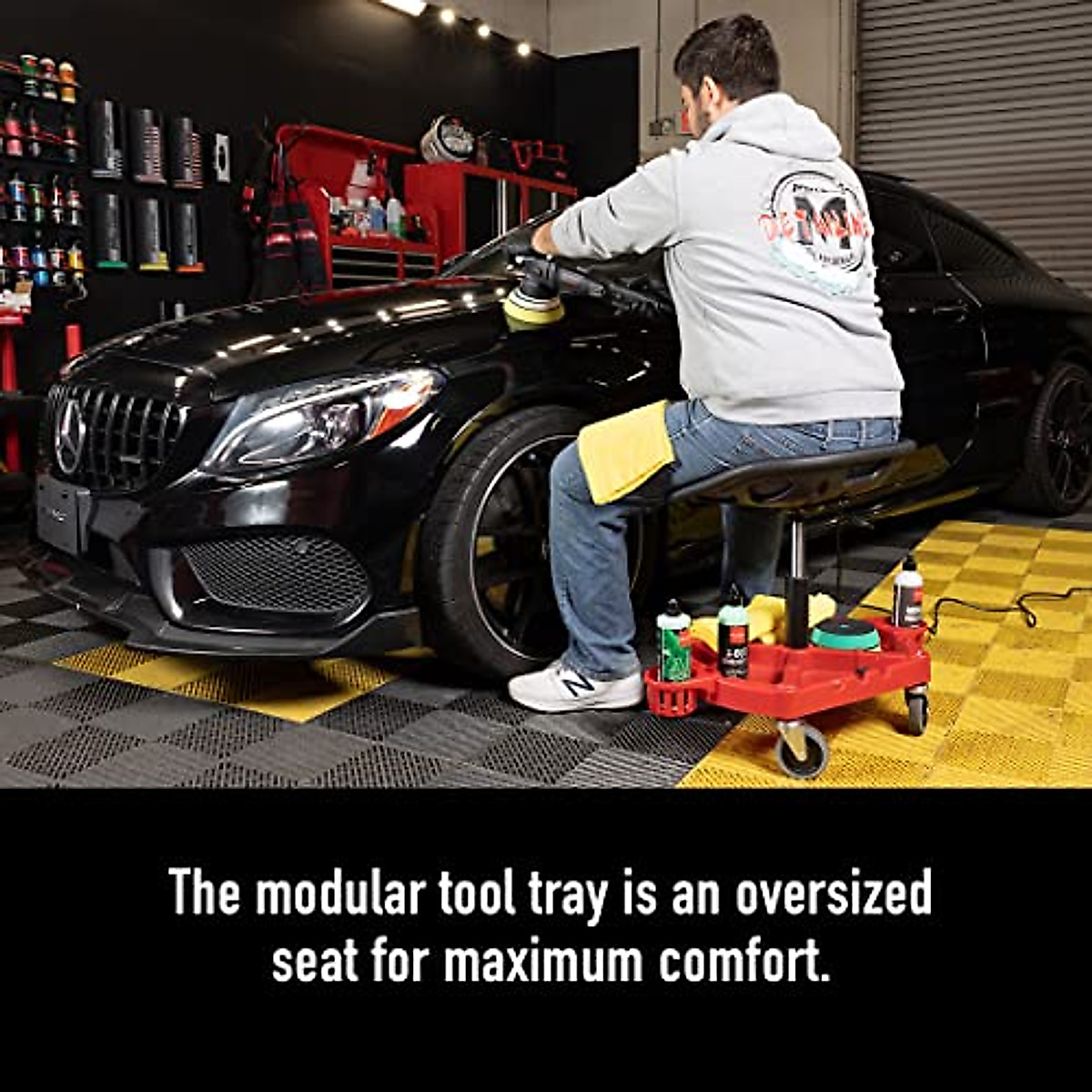 Maxshine Detailing Stool – Heavy Duty Car Detailing Chair, Adjustable Height, Multifunctional Holders, Ergonomic Seat, Maximizing Your Mobility and Convenience for Storing Car Cleaners and Tools