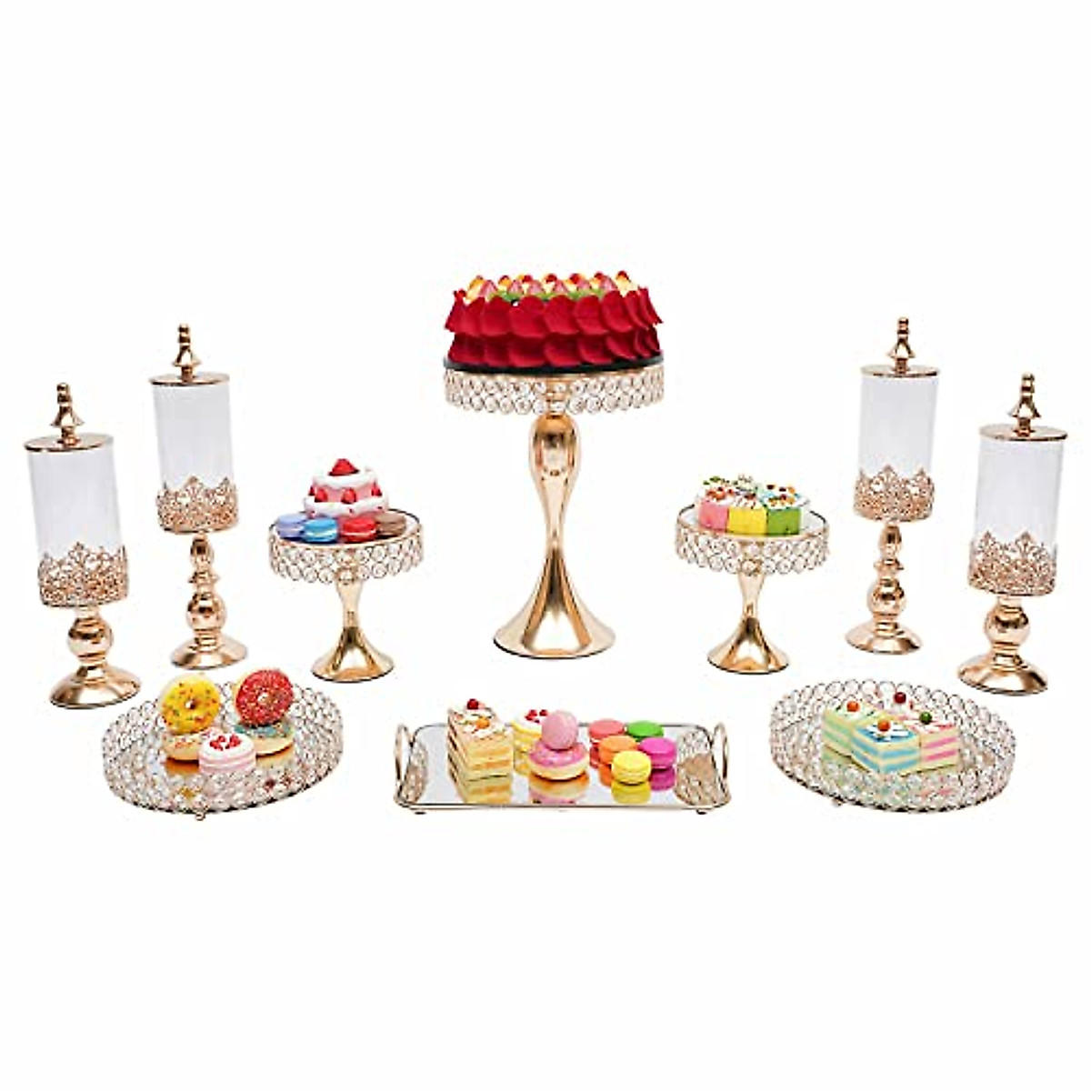 TFCFL 10 PCS Cake Stand Set Crystal Cupcake Dessert Plate Display Tower Mirror Cake Holder Cupcake Stands for Wedding Afternoon Tea Birthday Party Gold Cake Stand