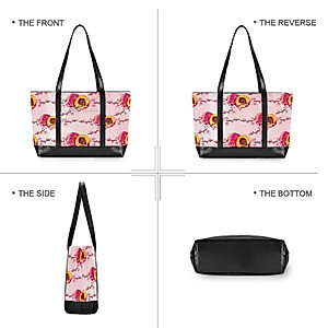 Watercolor Peach Laptop Tote Bag for Women Teacher Canvas Tote Bags Handbags Purse Travel Work Bag with Fashion Zipper