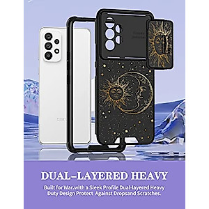 Goocrux for Samsung Galaxy A53 5G Case Sun and Moon Stars for Girls Women Cute Space Girly Phone Cover Fashion Gold Print Unique Design with Slide Camera Cover Aesthetic Cases for Galaxy A53 6.5''
