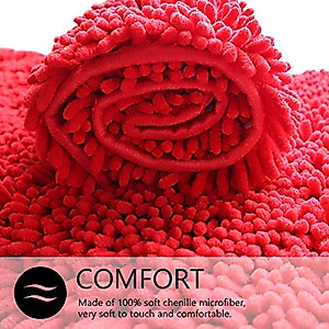 Red Rug for Kitchen Shaggy Chenille Rugs 2 Pieces Set Non Slip Washable Absorbent Runner Rug Set/Kitchen Rugs and Mats/Floor Mat/Entryway Rug/Bath Rug 24x 16 in + 47x 16 in