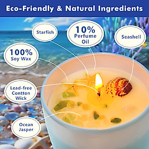 AROZEN Ocean Beach Scented Candles Gifts for Women, Aromatherapy Soy Fall Candles for Home Scented, 10oz Sea Candles with Healing Crystal Inside, Christmas Birthday Gifts Candle for Women Mom Decor