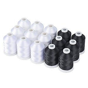 Simthread Machine Embroidery Thread with Storage Box Polyester 20 Options 15 Spools Set for Embroidery Sewing Machine (9 White + 6 Black)