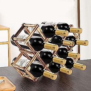 ZEAYEA 2 Pack Wood Wine Bottle Holder, Foldable Countertop Wine Rack with 20 Bottles, Free Standing Wine Storage Rack Display Shelf for Home, Kitchen, Bar, Cabinet, Pantry