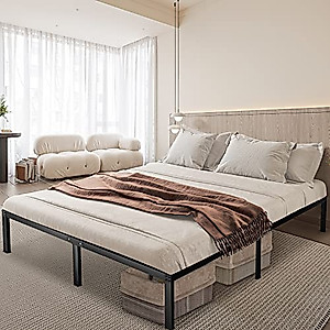 Pliwier 14 Inch Platform King Bed Frame, Heavy Duty Metal Bed Frame King Size, No Box Spring Needed, Anti-Slip, Noise Free, Easy Assembly (Black, King (U.S. Standard))