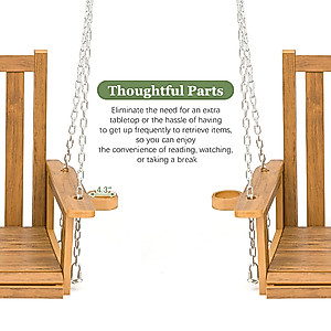 Poly Lumber Porch Swing with Cup Holders, 18/8 Stainless Steel Hanging Chains and Hardware, High Backrest and Deep Contoured Seat, Heavy Duty 900 LBS, All-Weather Resistant Bench Swing (Brown)