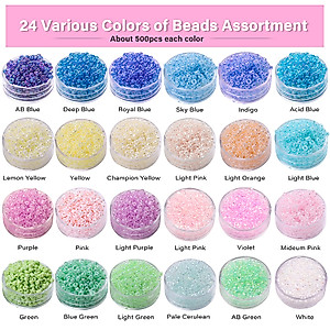 Yholin Glass Seed Beads Started Kit, 12000pcs 2mm 12/0 Small Craft Beads with Beading Needle,Tweezers and Elastic String for DIY Bracelet Necklace Jewelry Making Supplies