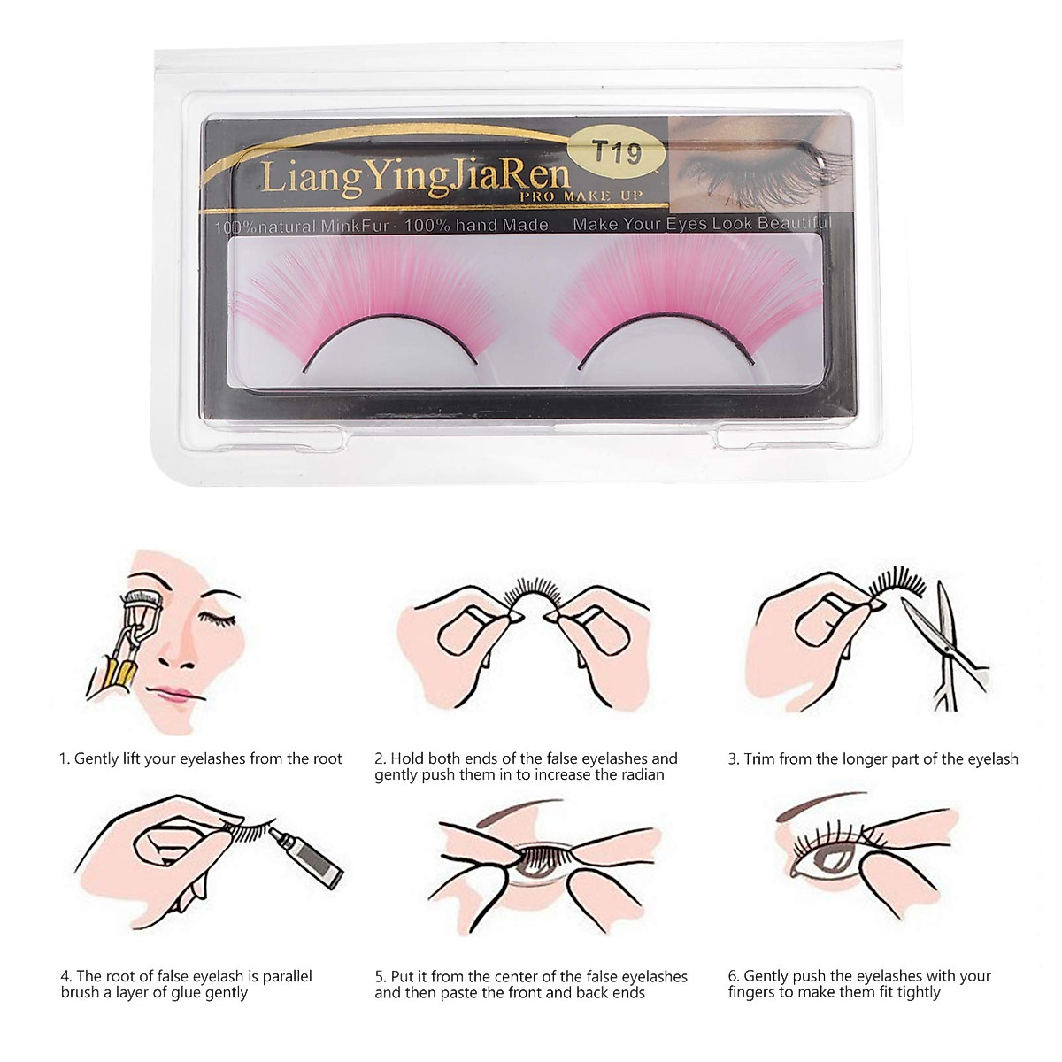Lurrose 3 Pairs Long Thick Fake Eyelashes,Halloween Dance Rave Costume Eyelashes Reusable Exaggerated Eyelash for Girls (Pink)
