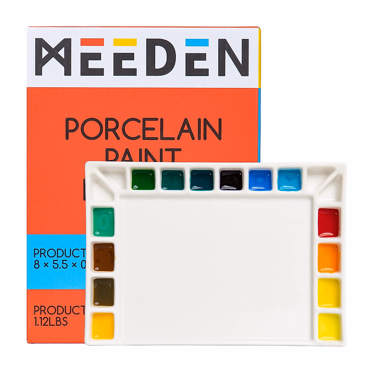 MEEDEN 18-Well Porcelain Artist Paint Palette, Mixing Art Ceramic Watercolor Paint Palette for Watercolor Gouache Acrylic Oil Painting, Rectangle 8 by 5-1/2-Inch