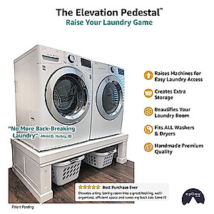 The Elevation Pedestal | Raises Your Washer & Dryer | Custom-Made to Fit All Machines, Samsung, LG, GE, Whirlpool, etc| Adds Storage, Beautifies Your Laundry Room | Premium, Solid Wood, 52-58” Wide