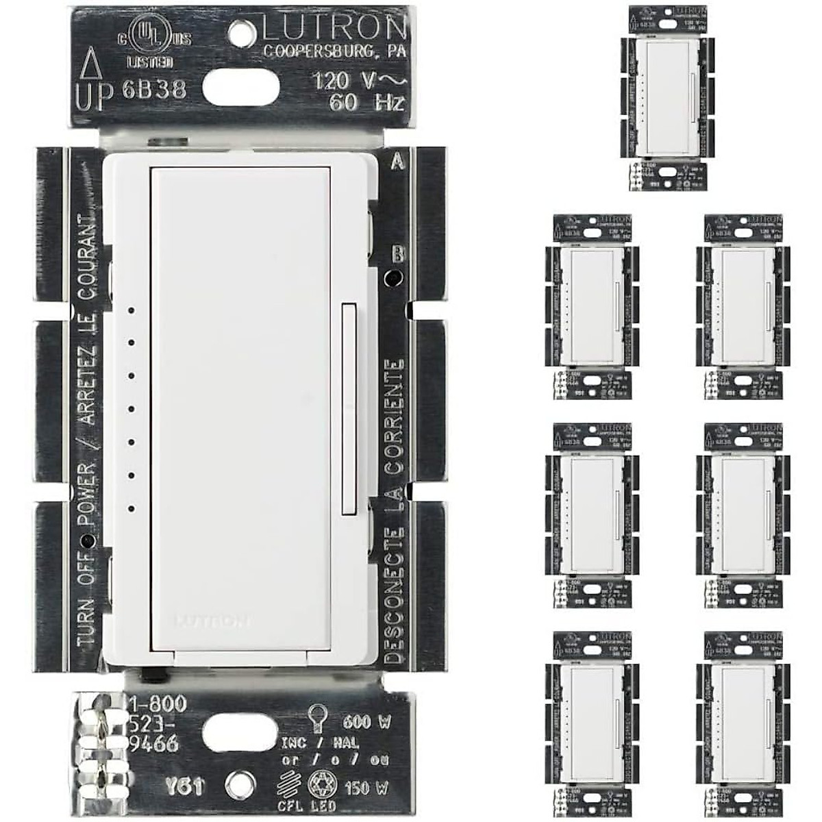 Lutron Maestro LED+ Dimmer Switch for Dimmable LED, Halogen and Incandescent Bulbs, 150W/Single-Pole or Multi-Location, MACL-153M-WH, White (8-Pack)