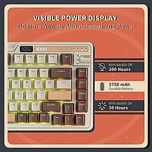 KZZI K75 PRO RGB 75% Wireless Gasket Mechanical Keyboard, Triple Mode BT 5.0/2.4G/USB-C 82 Keys Hot Swappable Gaming Keyboard w/Knob & Power Display, Custom Tactile Switches, Mousse Brown