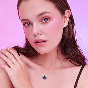 PEIMKO Evil Eye Pendant Necklace 925 Sterling Silver Greek Protection Jewelry Lucky Necklace for Women(white gold)