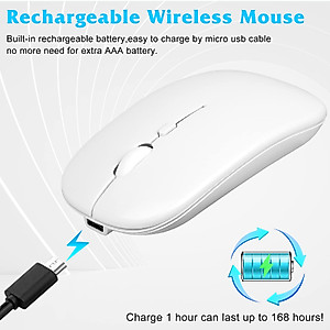 UrbanX Bluetooth Rechargeable Mouse for Dell Latitude 5420 Laptop Bluetooth Wireless Mouse Designed for Laptop/PC/Mac/iPad pro/Computer/Tablet/Android Pure White