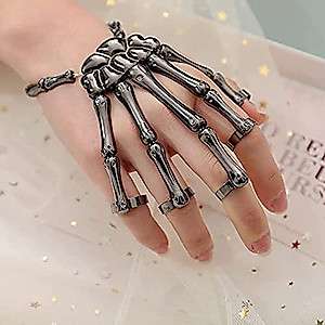 Sither Metal Skeleton Bracelet Halloween Accessories Ghost Claw Gothic Finger Wristband Skull Fingers on Party (black)